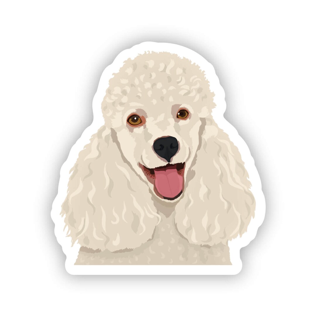 White Poodle Dog Sticker, Die Cut Vinyl, Water Bottle, Laptop, Phone ...