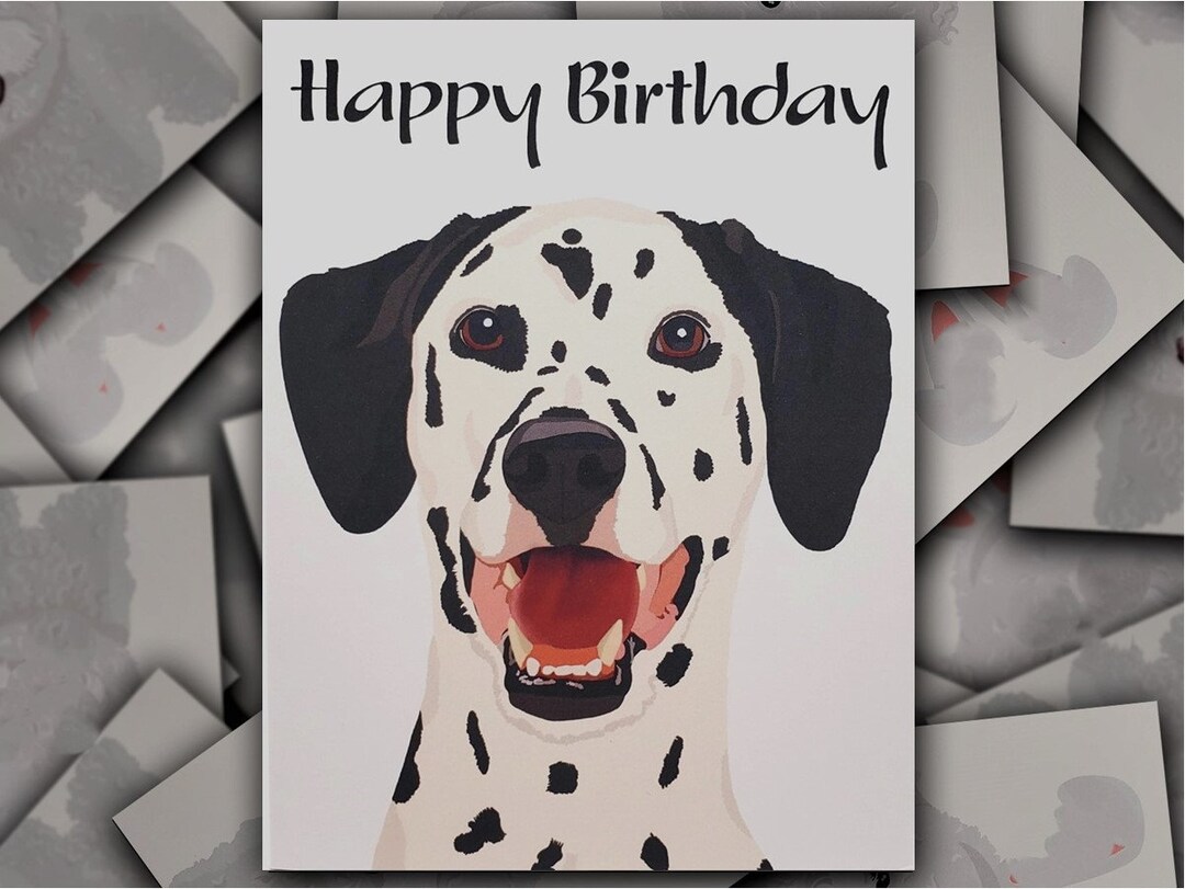 Dalmatian Birthday Card, Black and White Dalmatian Dog Gift Card, Puppy ...