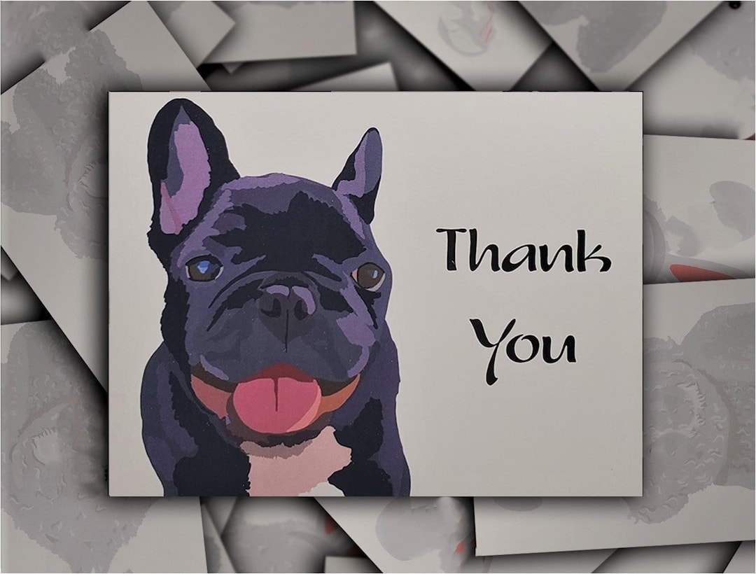 French Bulldog Thank You Card, Black Frenchie Bulldog Dog Gift Card ...