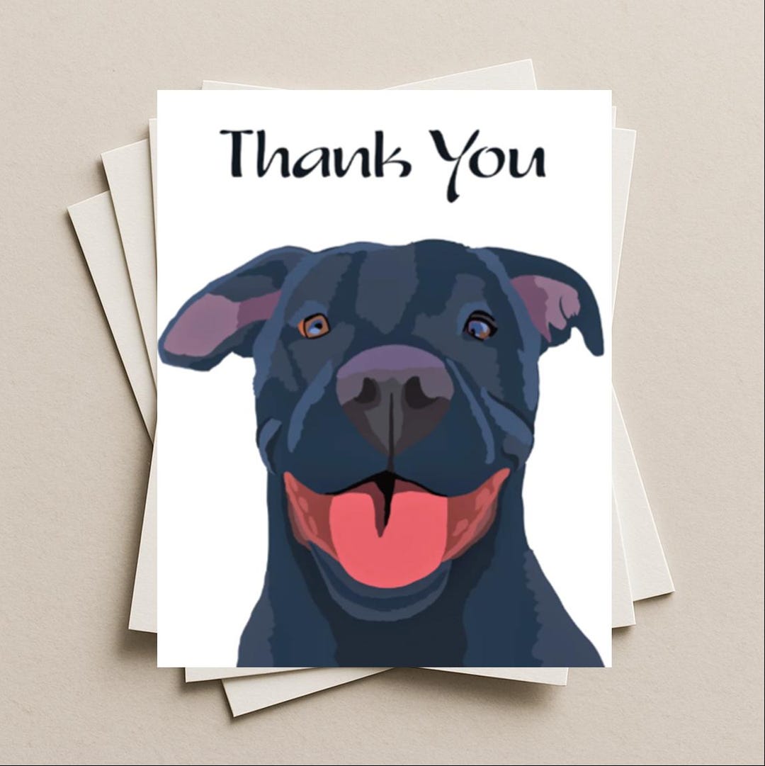 Pit Bull Terrier Thank You Card, Black Pit Bull Terrier Dog Thank You ...