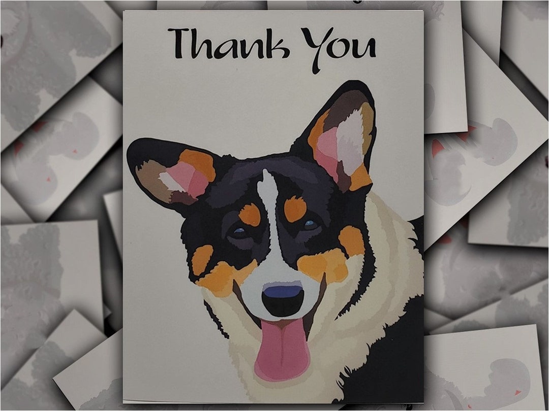 Pembroke Welsh Corgi Thank You Card, Black Headed Tricolor Corgi Dog ...