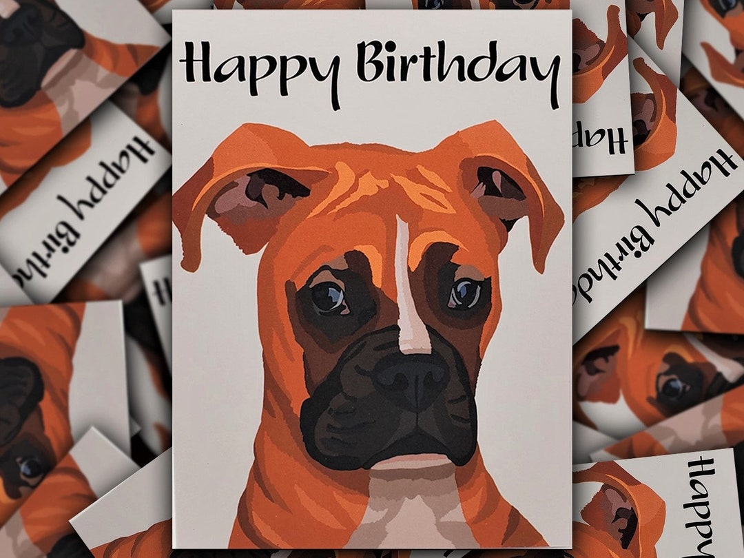 Boxer Birthday Card Tan and Black Boxer Dog Gift Card Puppy - Etsy
