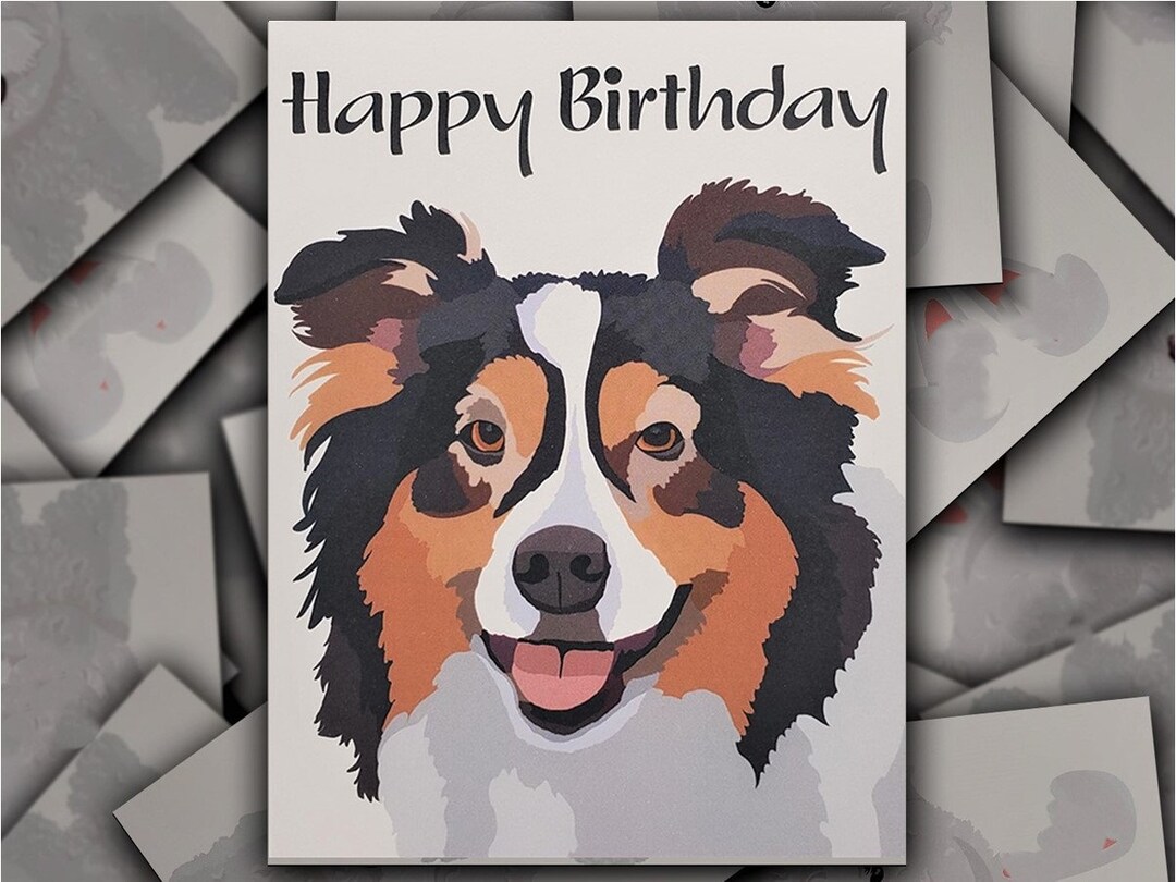 Australian Shepherd Birthday Card, Australian Shepherd Dog Gift Card ...