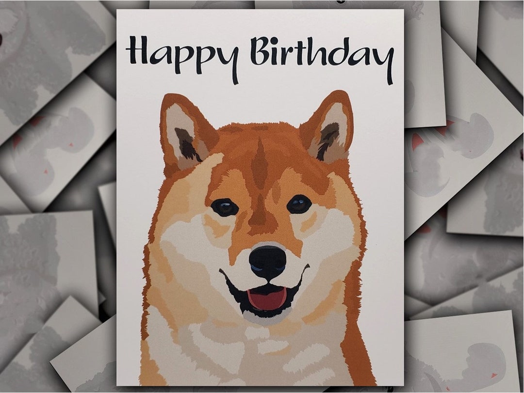 Shiba Inu Birthday Card, White Shiba Inu Dog Gift Card, Puppy Dog Blank ...