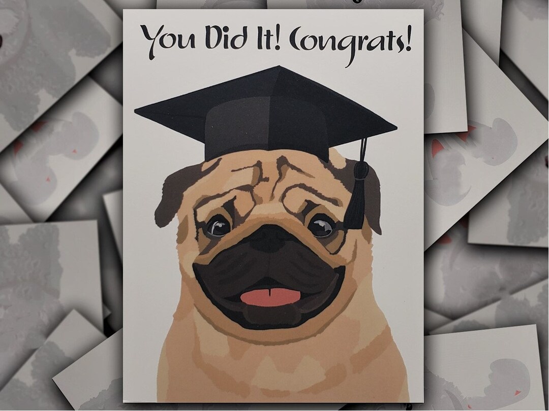 Pug Congrats on Graduation Card, Tan and Black Pug Dog Gift Card, Pug ...