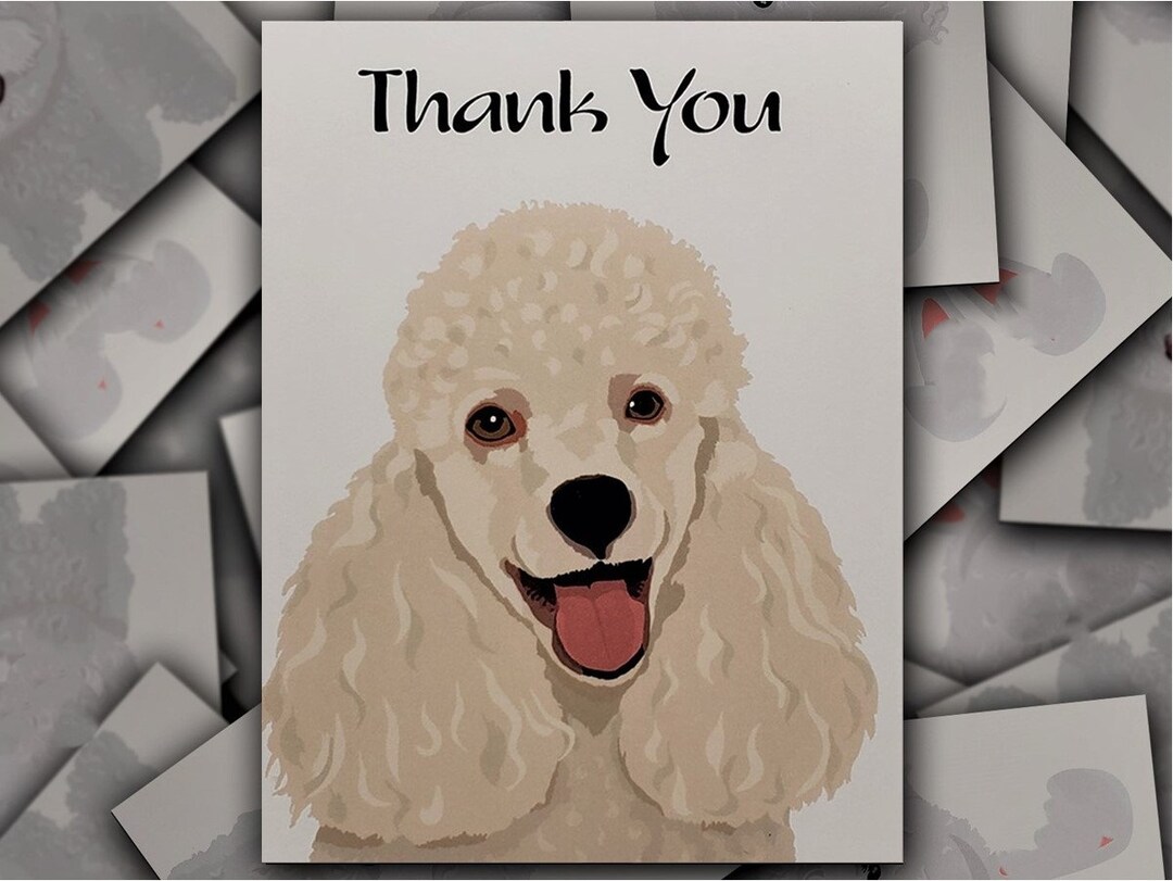 White Poodle Thank You Card, Single Card, White Poodle Dog Thank You ...
