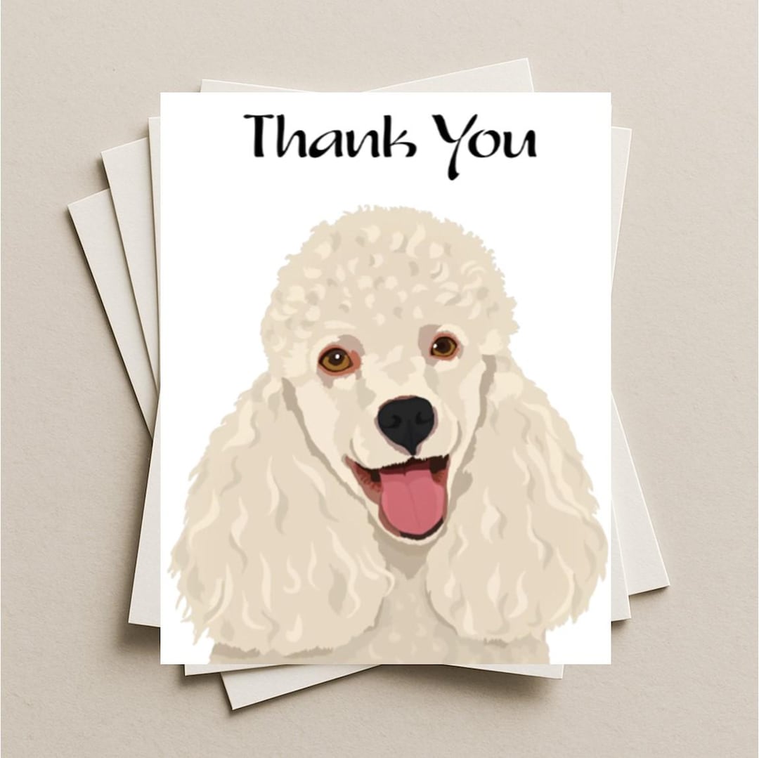 White Poodle Thank You Card, Single Card, White Poodle Dog Thank You ...