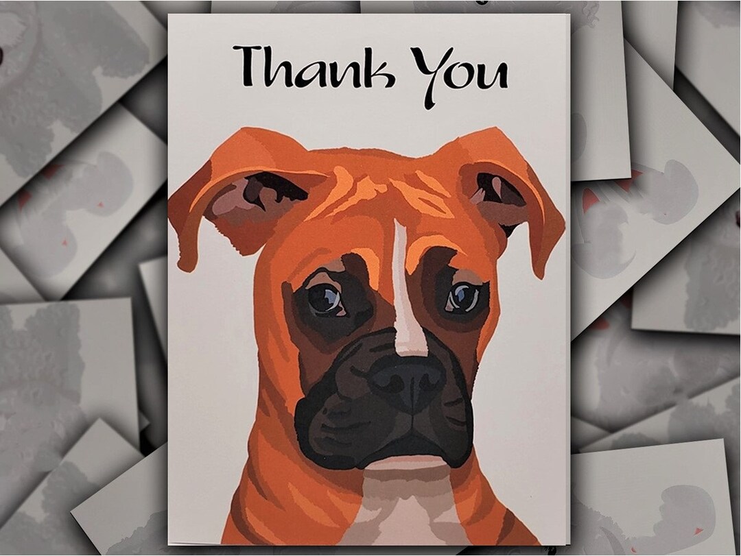 Boxer Thank You Card, Single Card, Tan and Black Boxer Dog Thank You ...