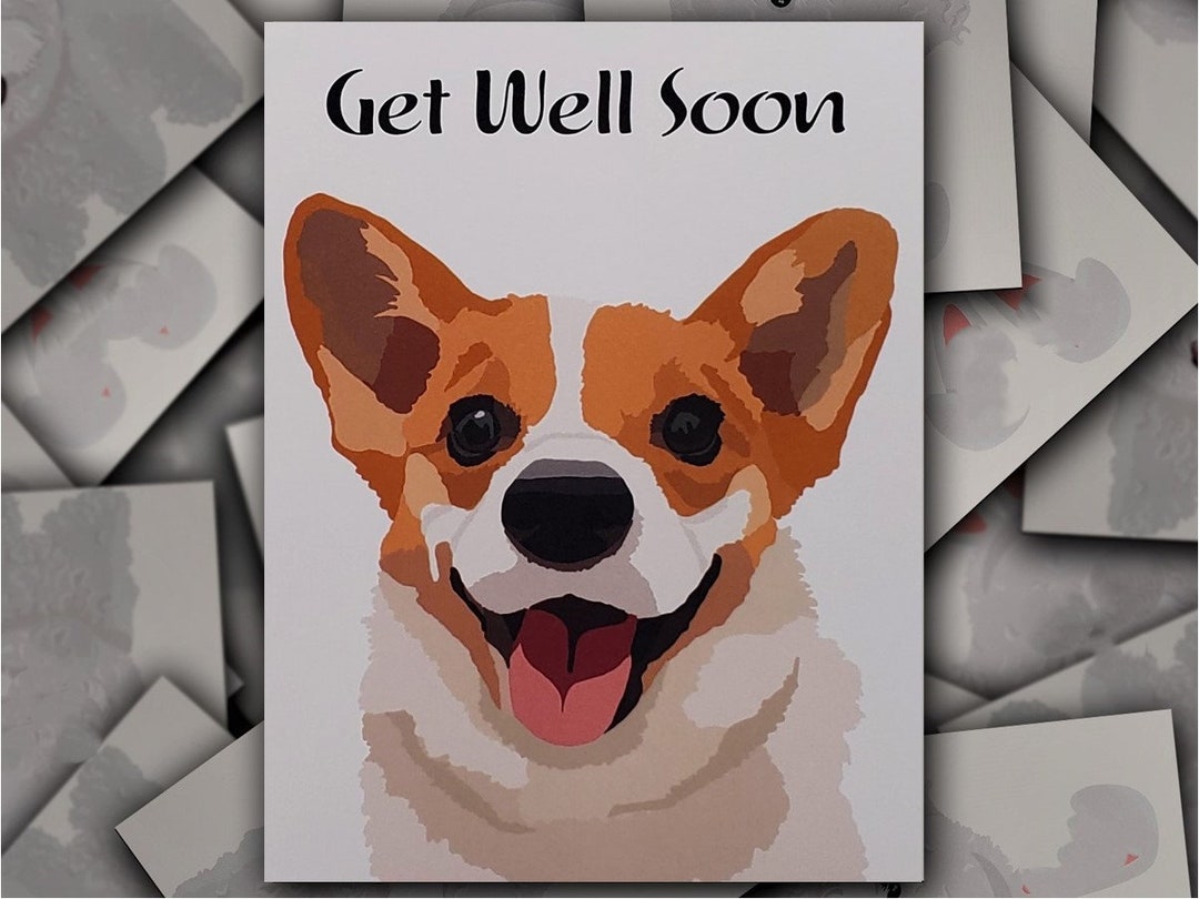 Pembroke Welsh Corgi Get Well Soon Card, Red and White Corgi Dog Gift ...