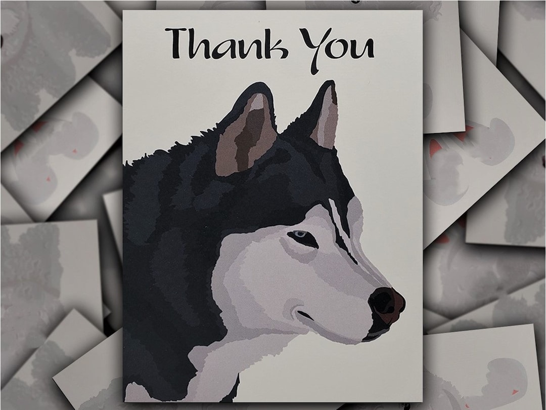 Siberian Husky Thank You Card, Single Card, Siberian Husky Dog Thank You Gift Card, Husky Puppy ...