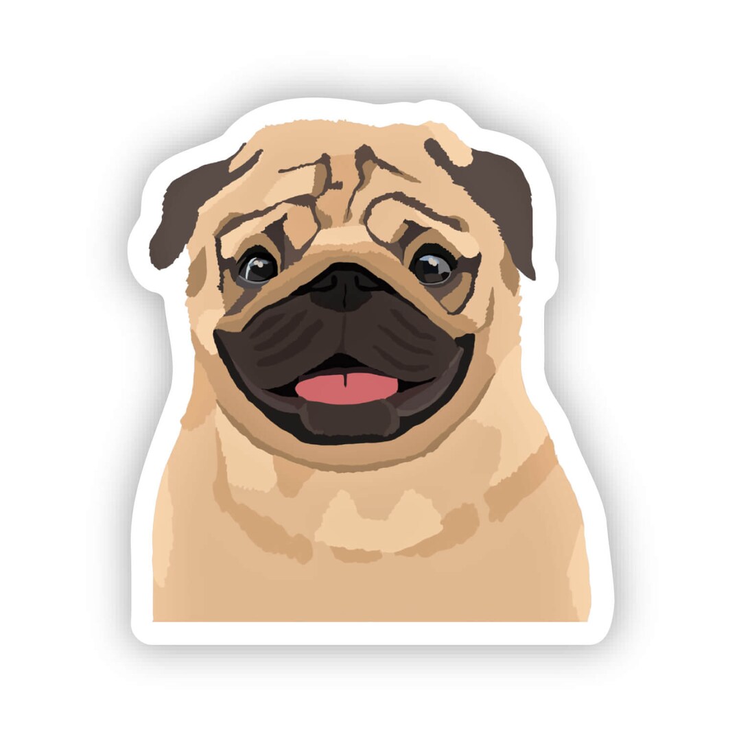 Pug Dog Sticker, Die Cut Vinyl, Water Bottle, Laptop, Phone Case ...