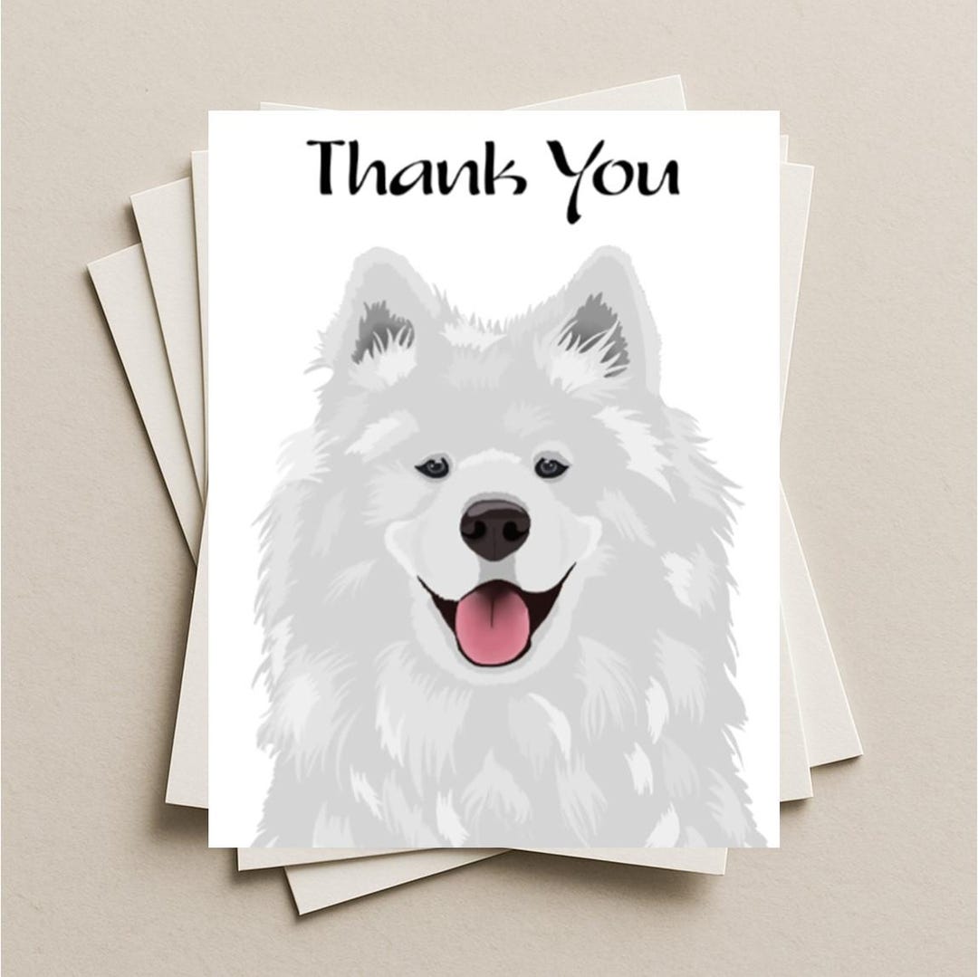 Samoyed Thank You Card, White Samoyed Dog Gift Card, Puppy Dog Thank ...