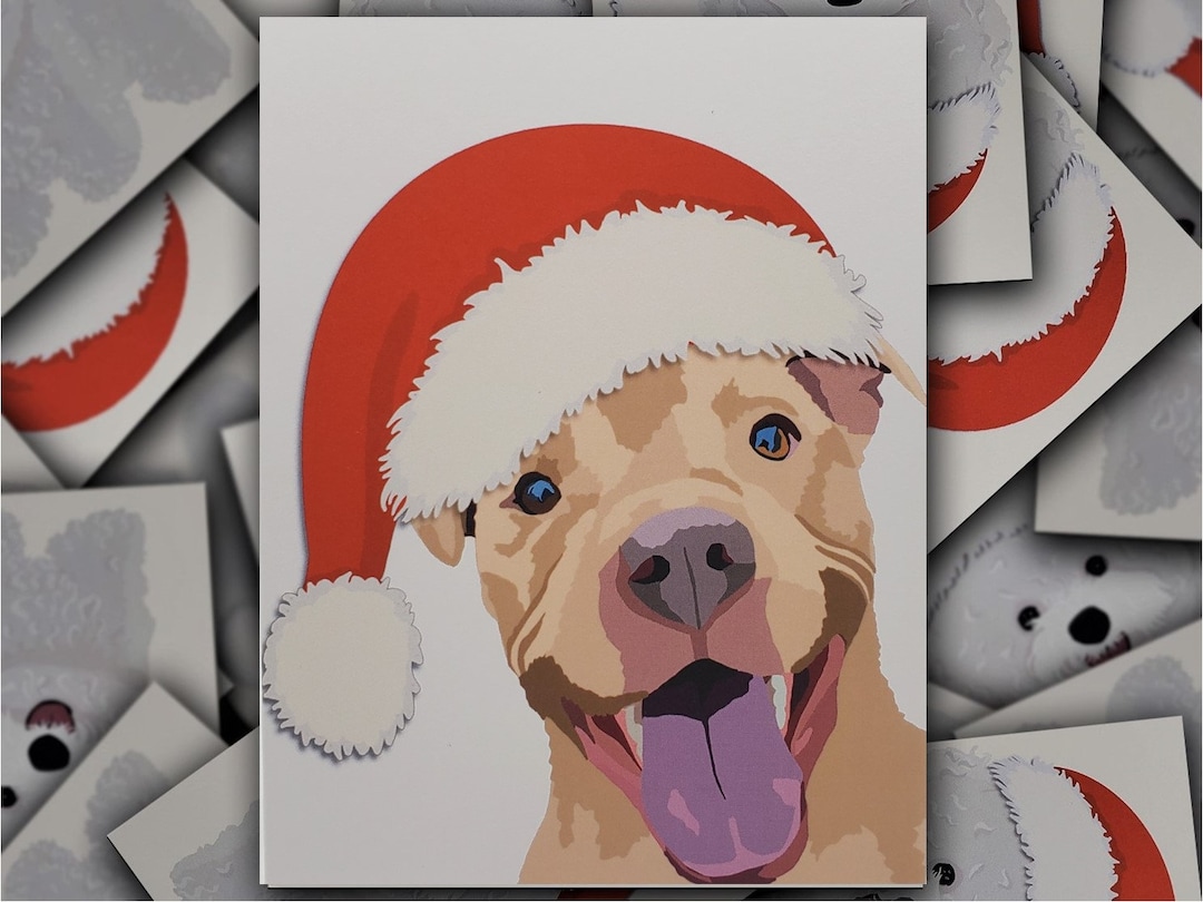 Pit Bull Terrier Santa Card Pit Bull Christmas Card Tan Pit - Etsy