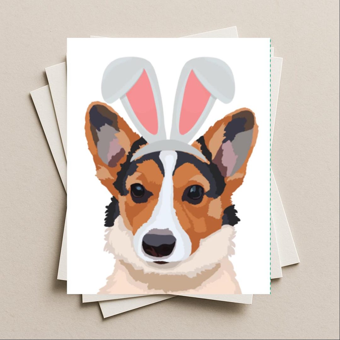 Pembroke Welsh Corgi Easter Bunny Card, Red and Black Corgi Dog Gift ...