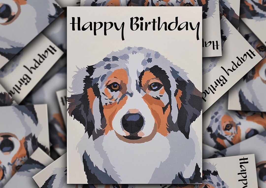 Australian Shepherd Birthday Card Blue Merle Australian - Etsy