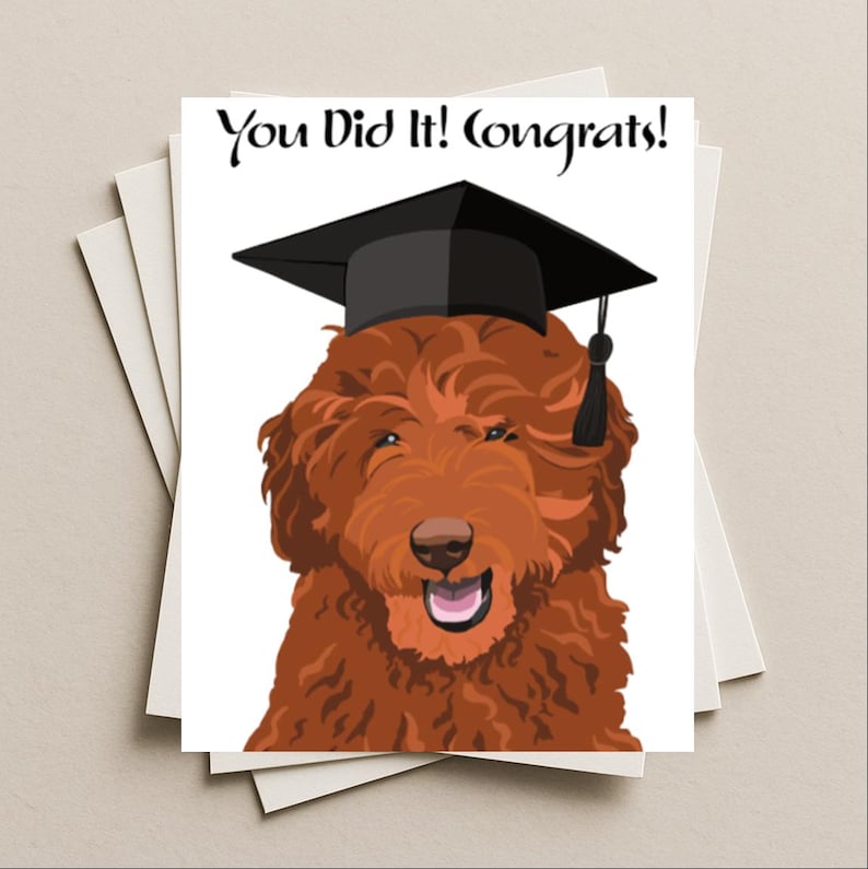 Goldendoodle Congrats on Graduation Card, Chocolate Goldendoodle Dog ...
