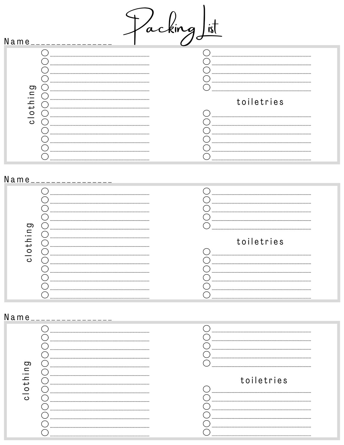 Packing List Template, Black and White, Customizable - Etsy