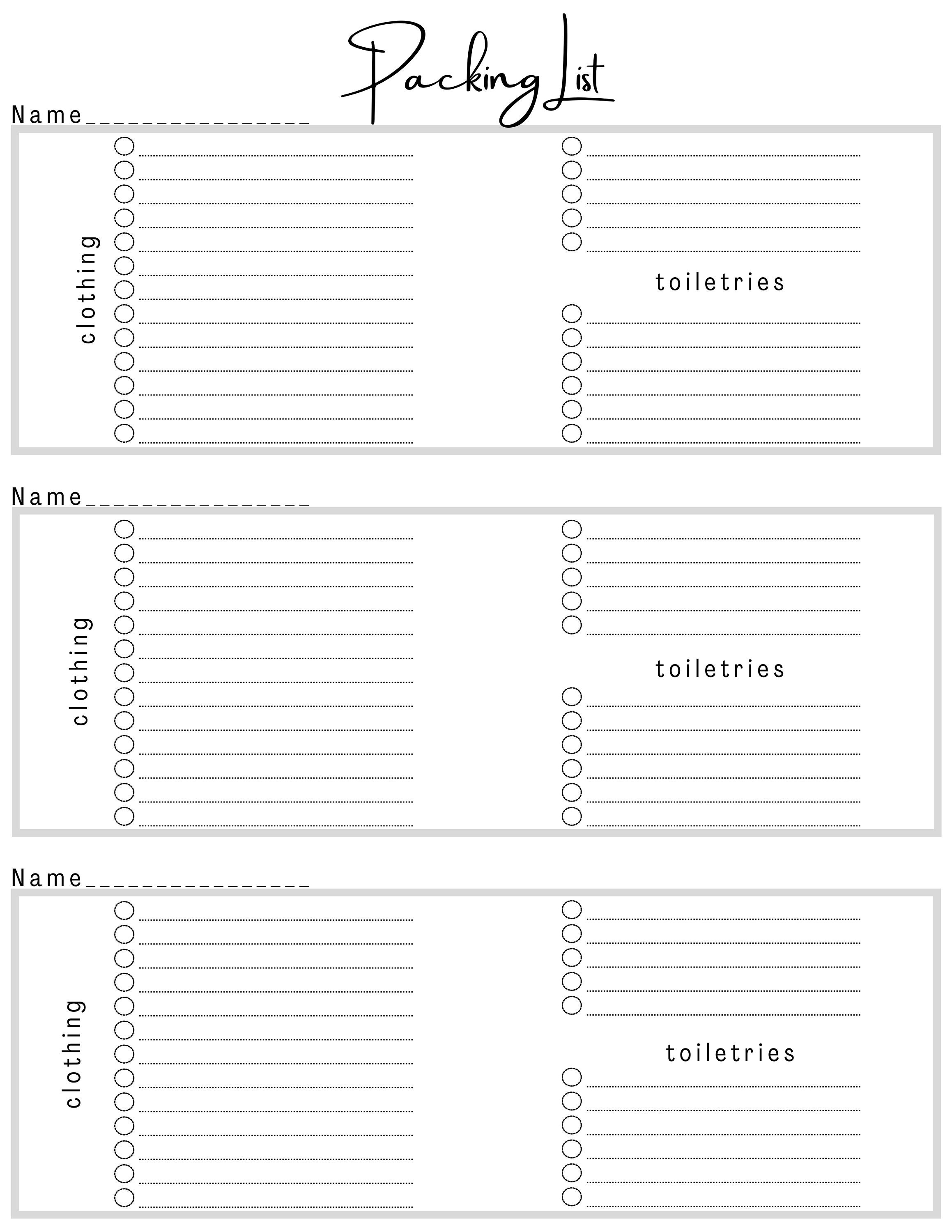 Packing List Template Black and White Customizable - Etsy Israel