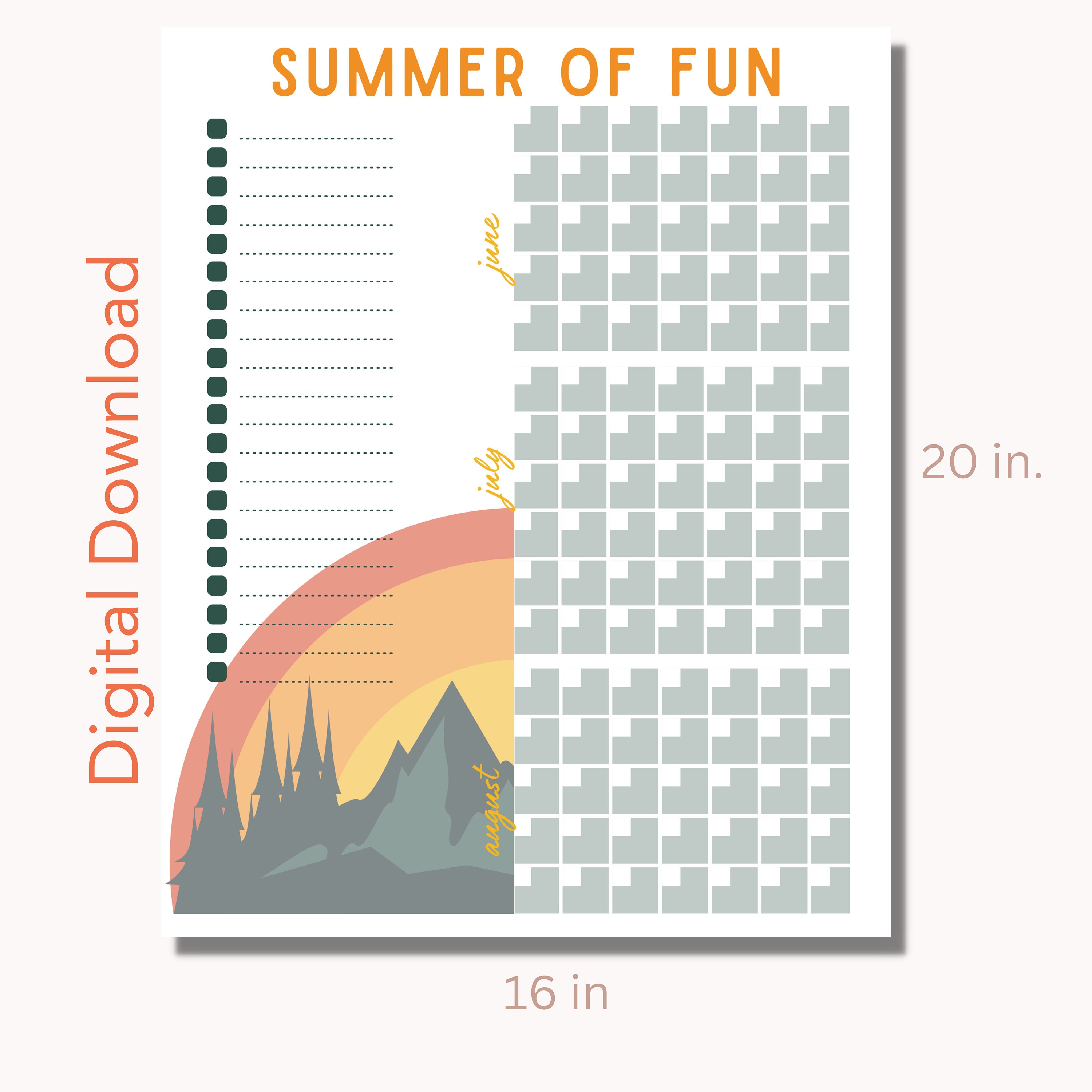 Summer of Fun, Summer Bucket List, Digital Download, Retro Mountains - Etsy