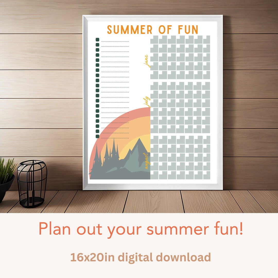 Summer of Fun, Summer Bucket List, Digital Download, Retro Mountains - Etsy