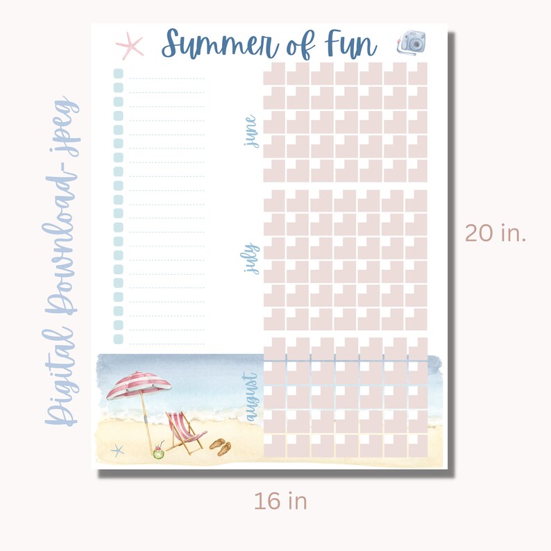 Summer of Fun, Summer Bucket List Calendar, Digital Download, Vintage ...