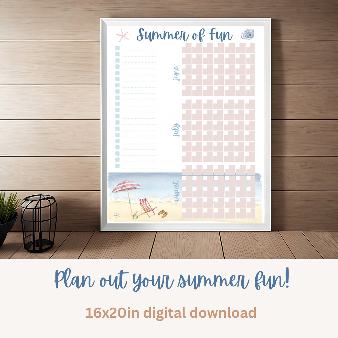 Summer of Fun, Summer Bucket List Calendar, Digital Download, Vintage ...