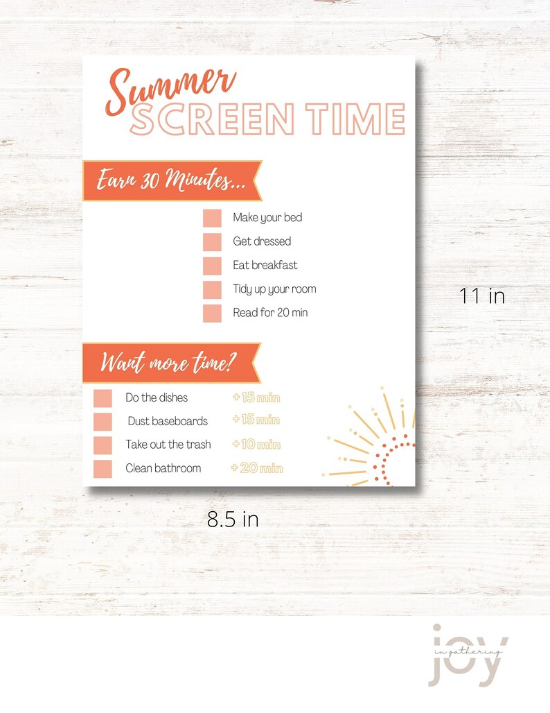 Summer Screen Time Chart, Custom Template, Editable Digital Download - Etsy