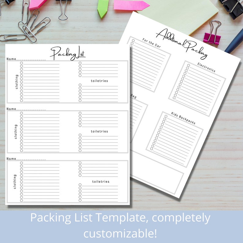 Packing List Template, Black and White, Customizable - Etsy