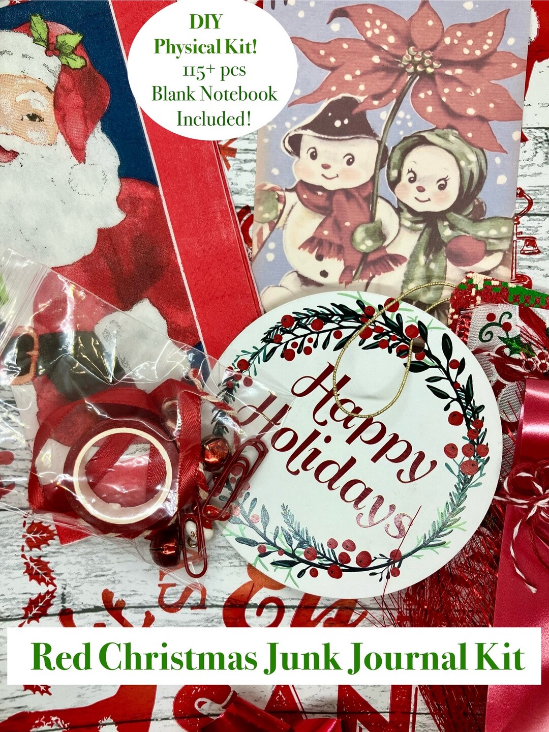Red Christmas Junk Journal Kit - Mystery Junk Journal Kit - Red Junk ...