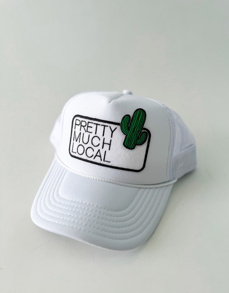 Pretty Much Local Cactus White Trucker Hat | Arizona Hat | Large Patch ...