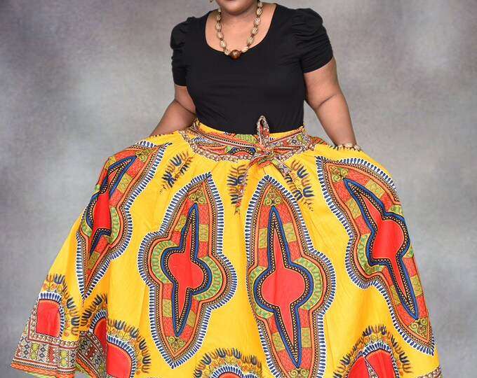 African Print Maxi Skirt With A Zipper Slit Long Gathered Skirt