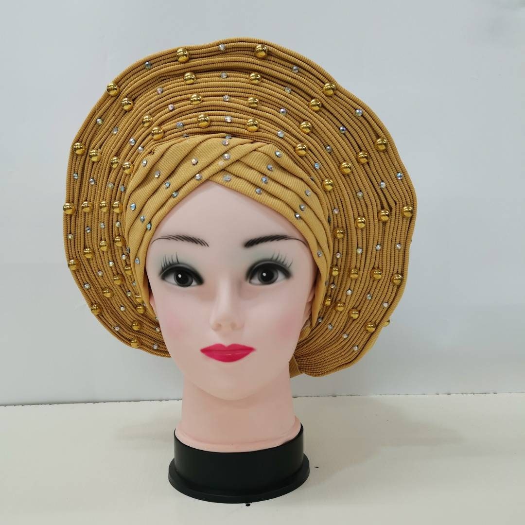 Turban Gele Pre Tied Headwrap For Women Luxury Nigerian Aso Oke