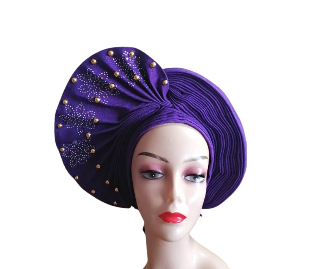 Turban Gele, Pre-tied Headwrap for Women, Luxury Nigerian Aso Oke ...