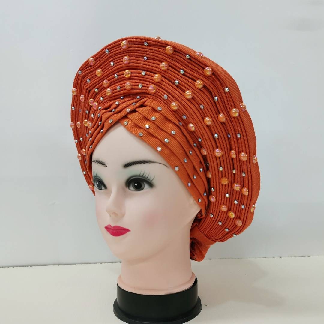 Turban Gele Pre Tied Headwrap For Women Luxury Nigerian Aso Oke