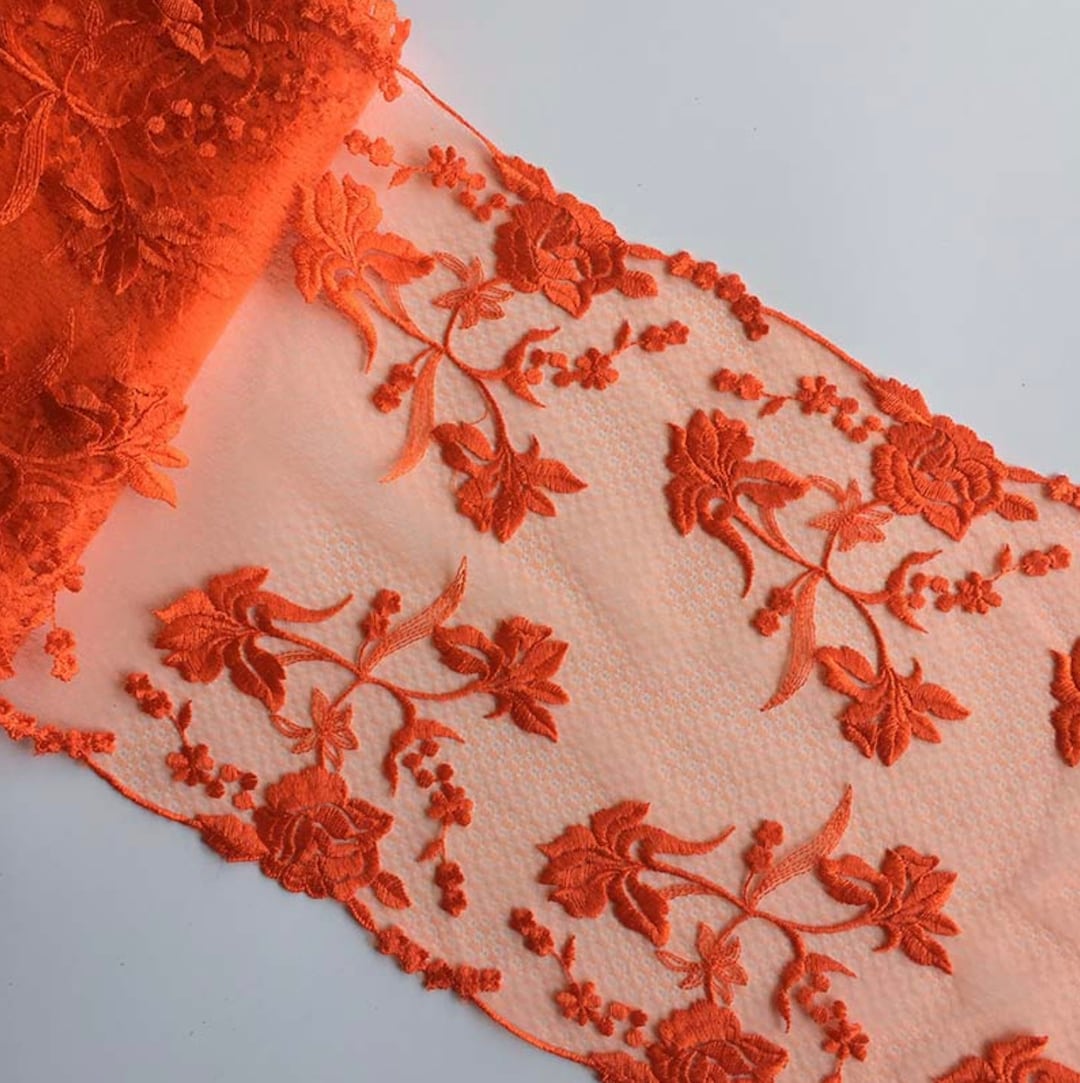 ORANGE Bilateral Floral Embroidered Lace Panel on Tulle for Home Decor ...