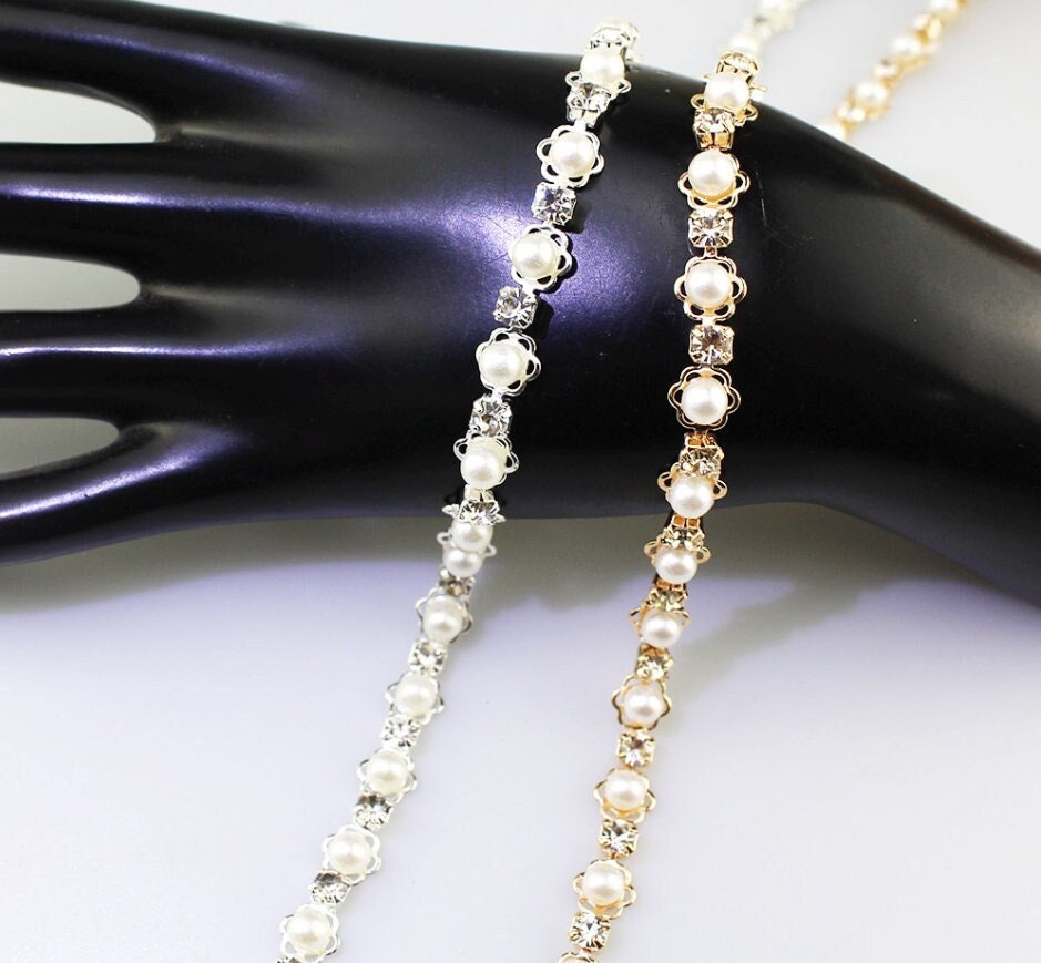 Pearl & Crystal Chain by the Yard for Jewelry, Necklace, Bracelet ...