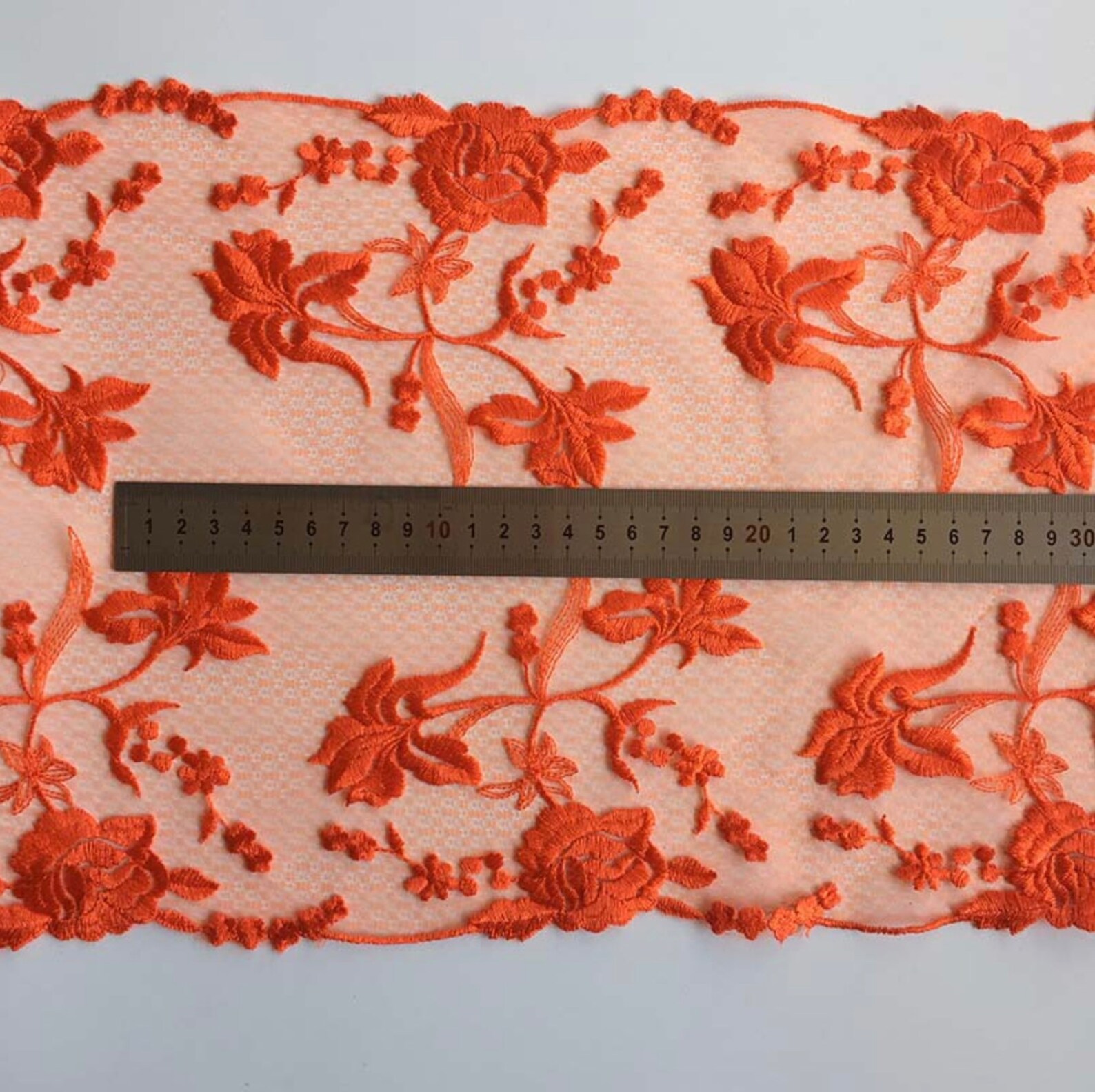 ORANGE Bilateral Floral Embroidered Lace Panel on Tulle for Home Decor ...