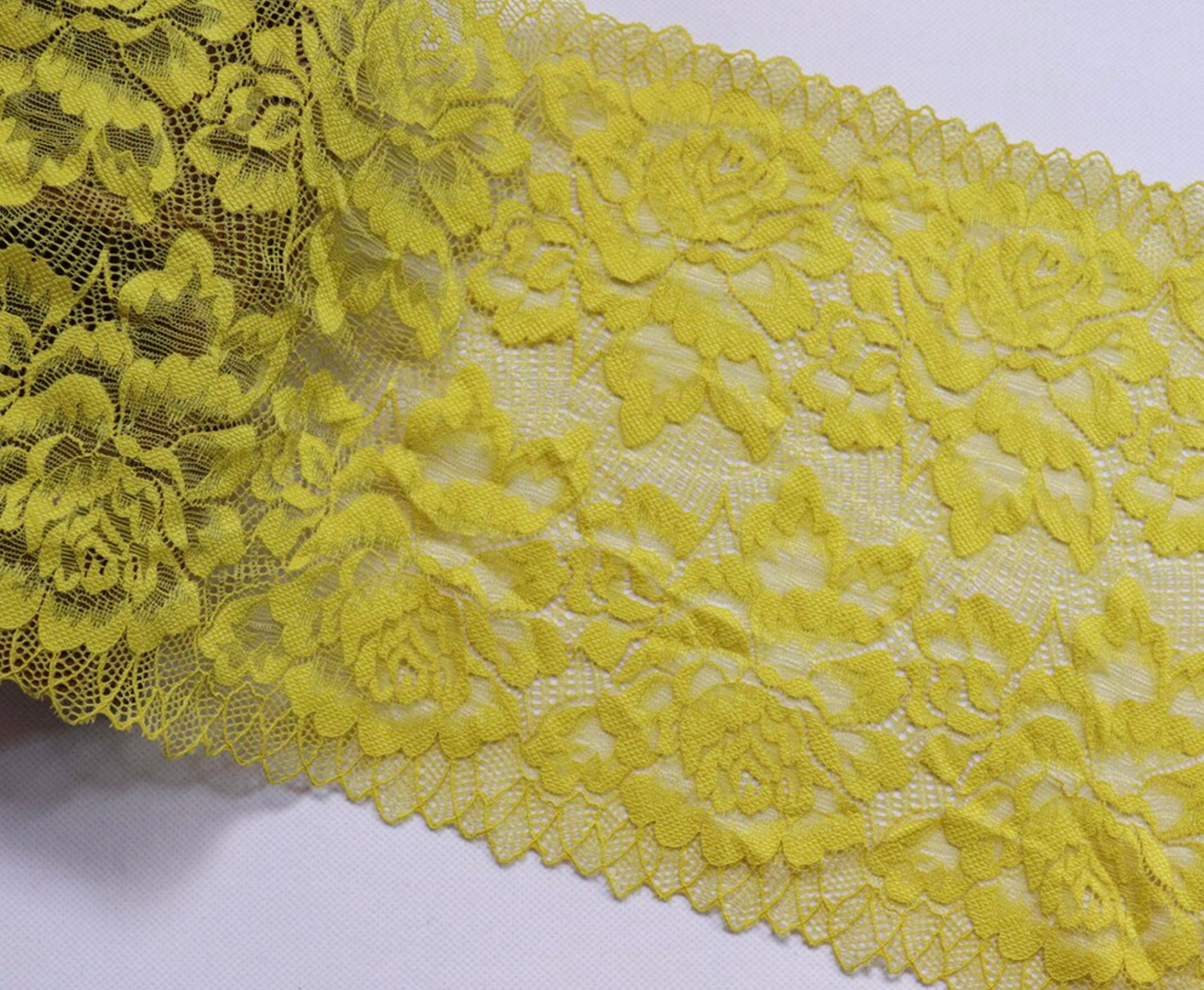 YELLOW Floral Lace Trim by the Yard Scalloped Both Sides Perfect for ...