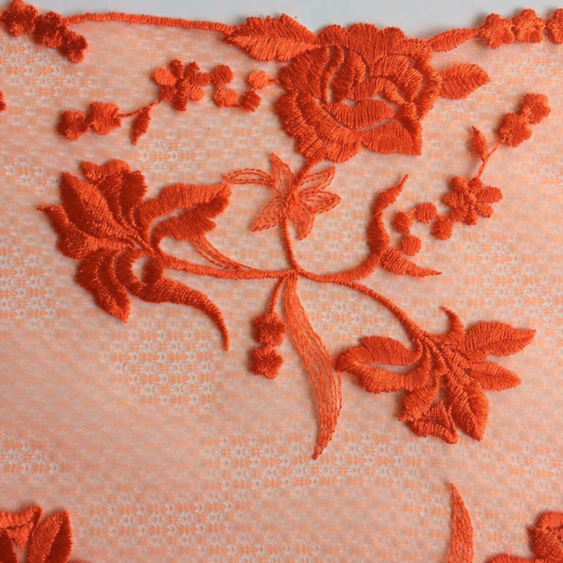 ORANGE Bilateral Floral Embroidered Lace Panel on Tulle for Home Decor ...