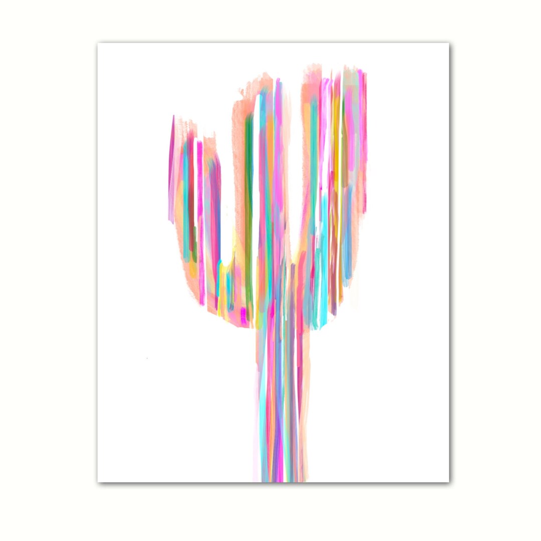 Abstract Cactus Art Print, Colorful Minimalist Oil Painting - Etsy
