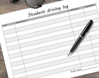 Detailed Student Driving Log Digital PDF Printable Black & White - Etsy