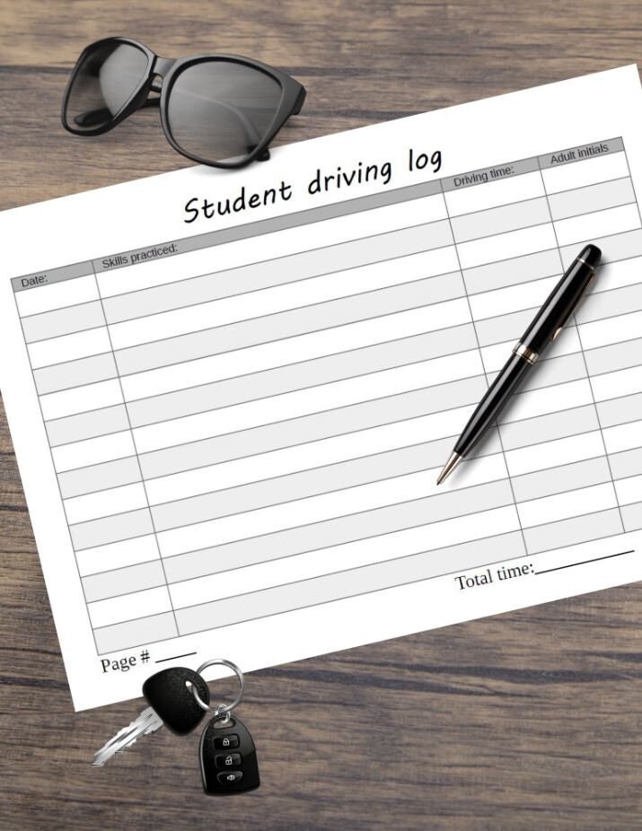 Student Driving Log Digital PDF Printable Black & White - Etsy