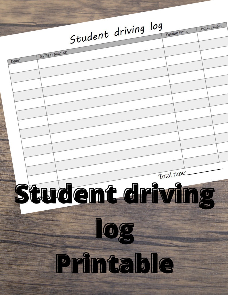 Student Driving Log Digital PDF Printable Black & White - Etsy