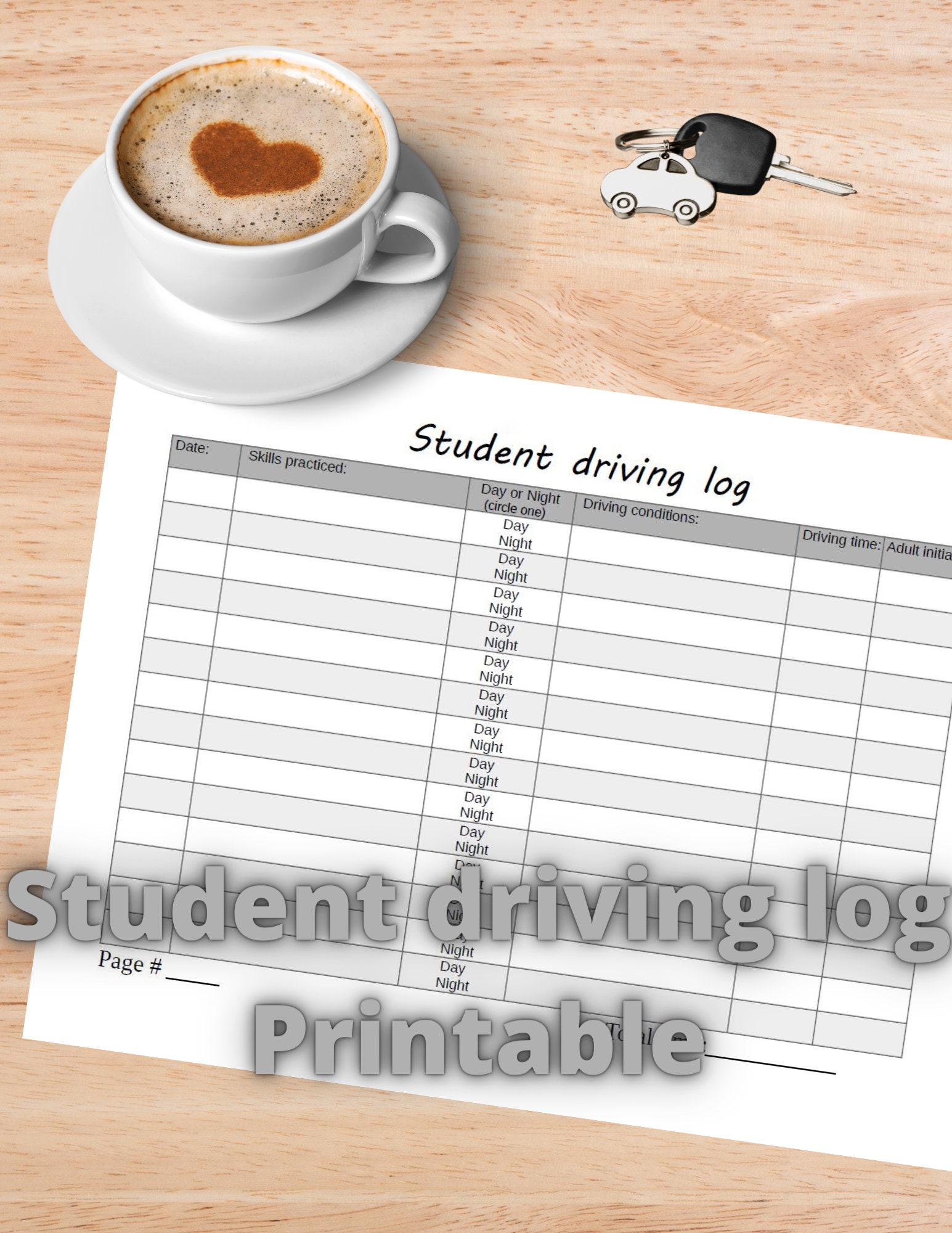 Detailed Student Driving Log Digital PDF Printable Black & White - Etsy