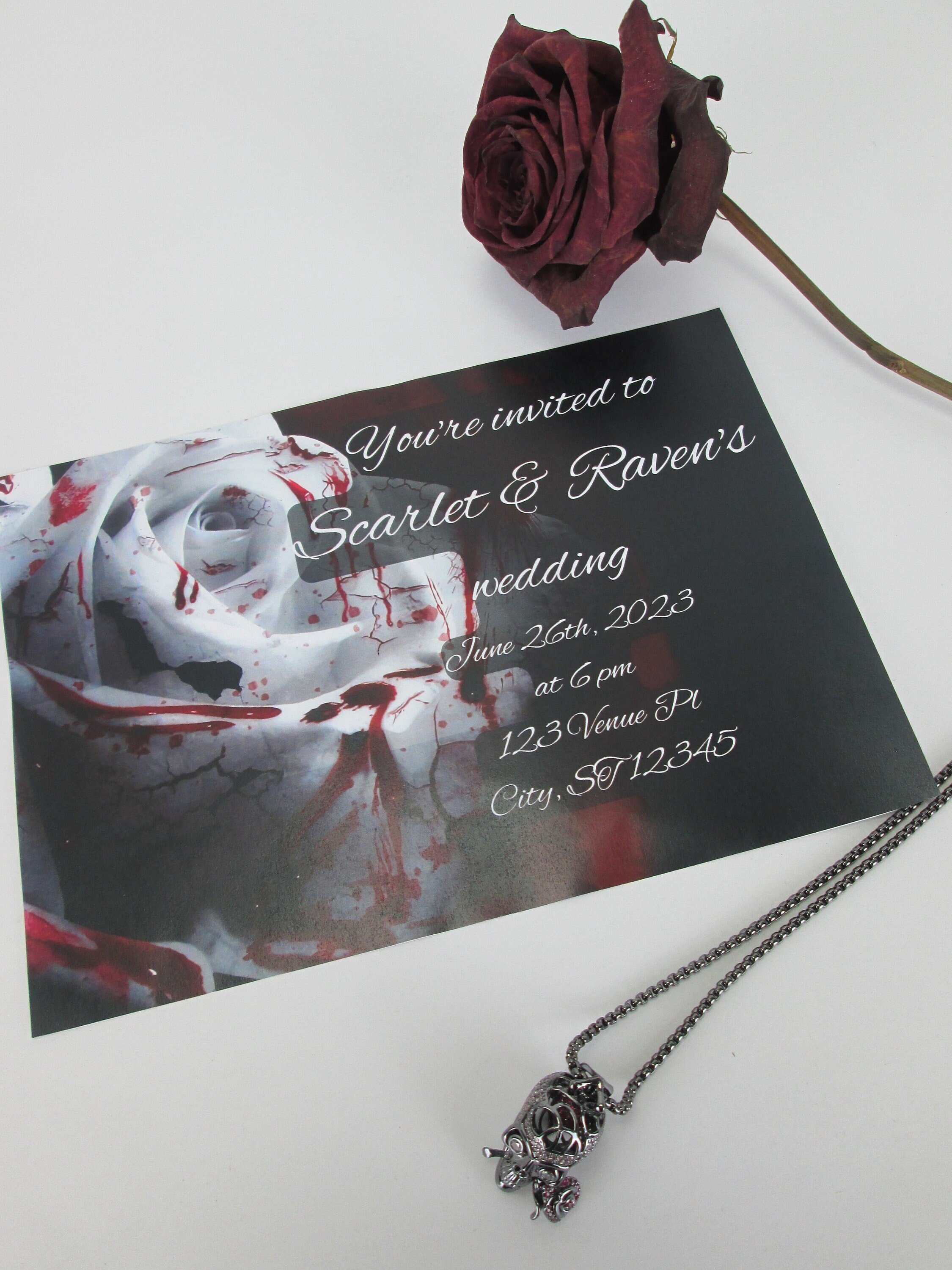 Gothic Themed Wedding Invitation Printable Download Bloody Rose Goth ...