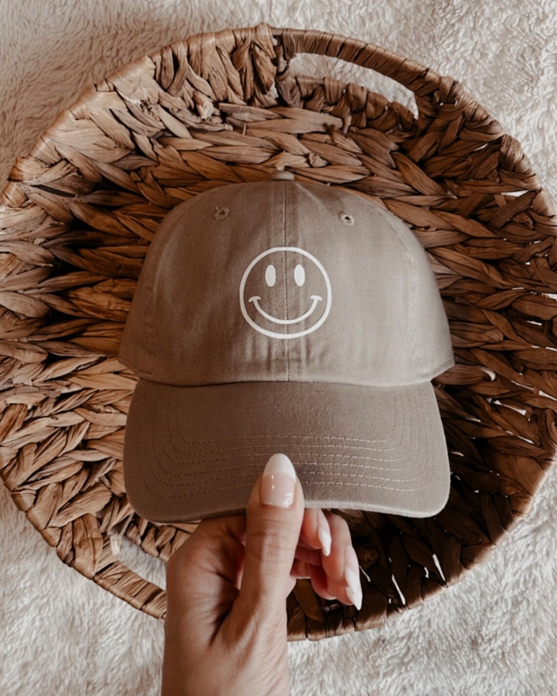 Smiley Face Hat - Smiley Boho Hat - Neutral Tan Hats - Dad Hat ...