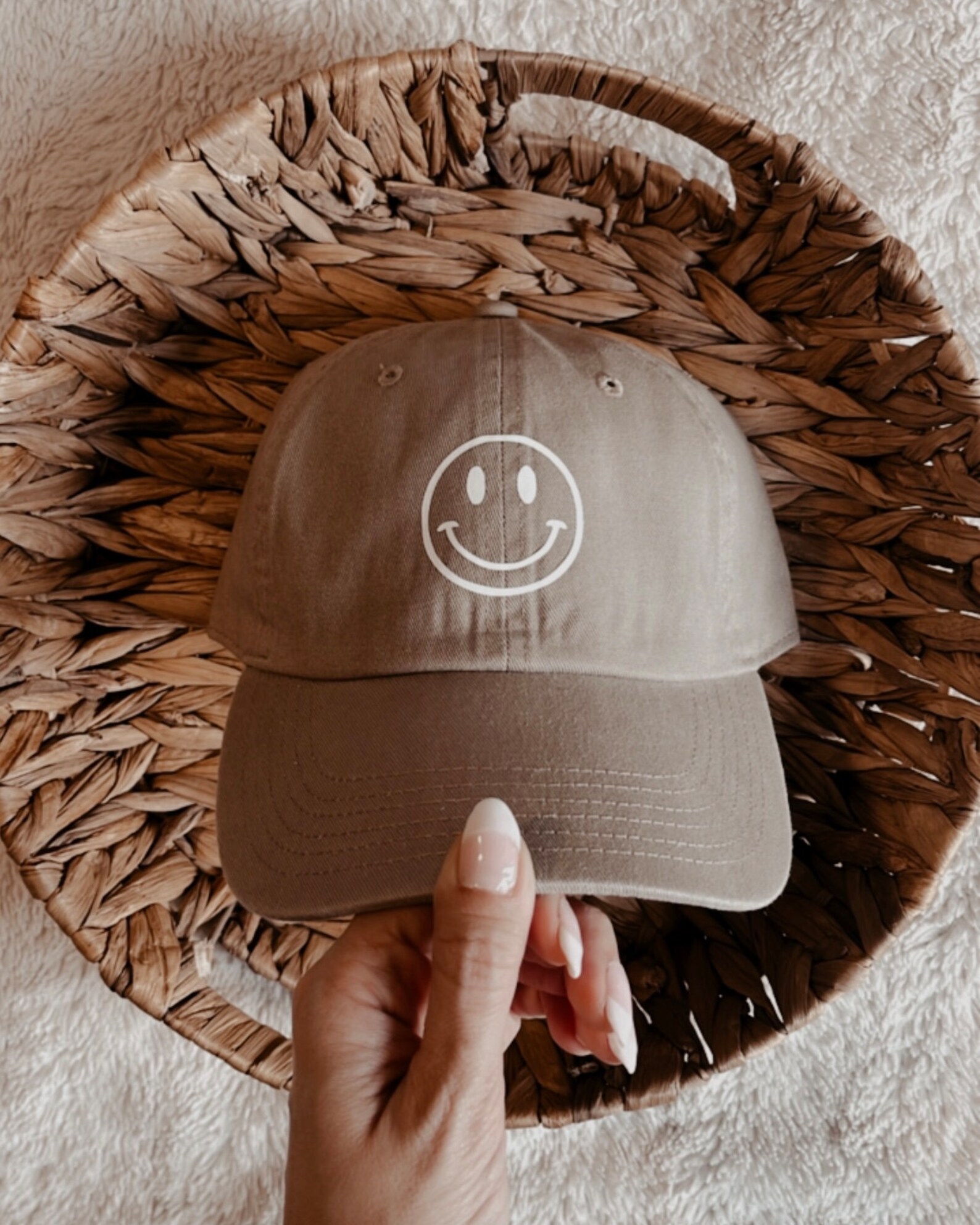 Smiley Face Hat - Smiley Boho Hat - Neutral Tan Hats - Dad Hat ...