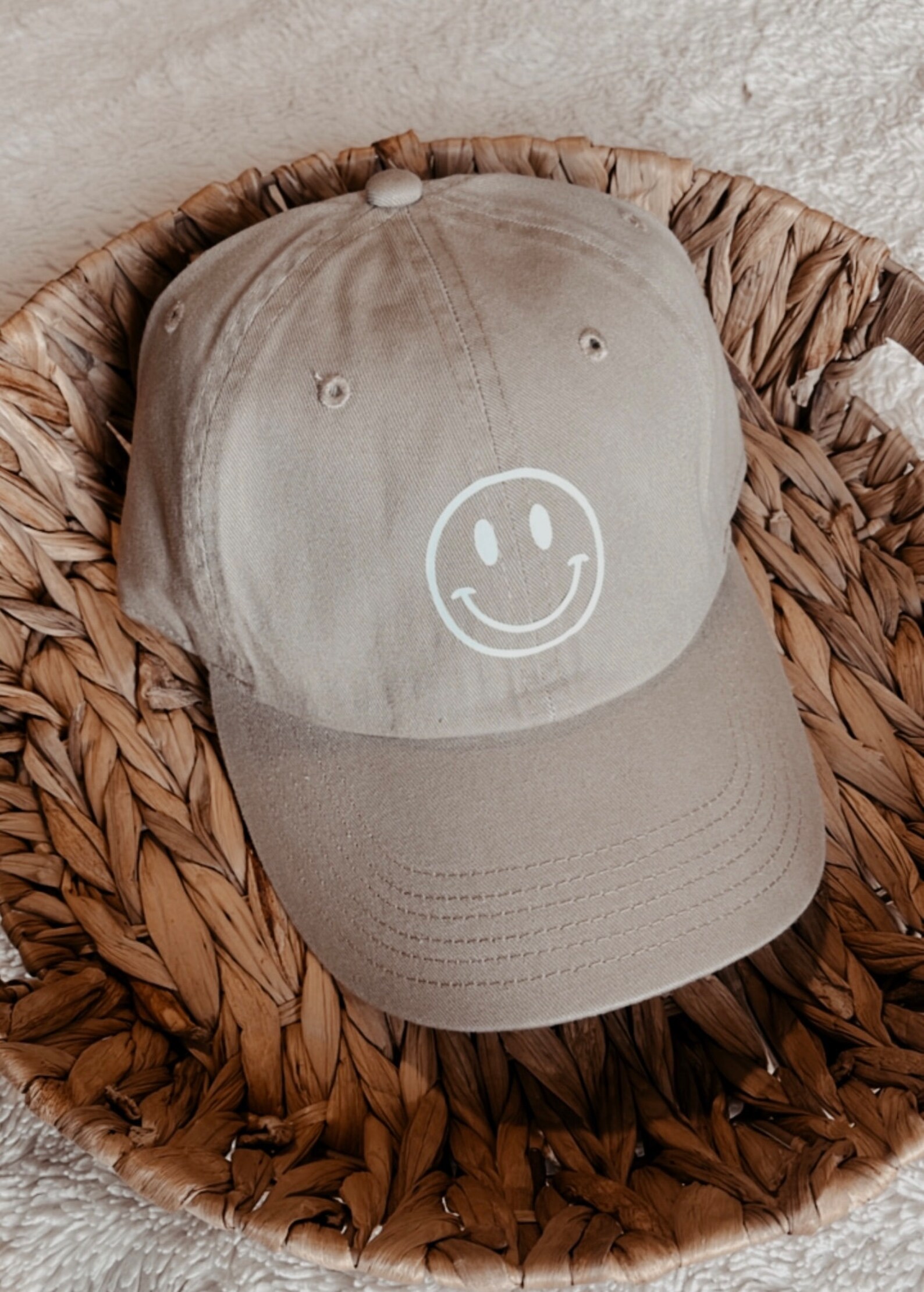 Smiley Face Hat - Smiley Boho Hat - Neutral Tan Hats - Dad Hat ...