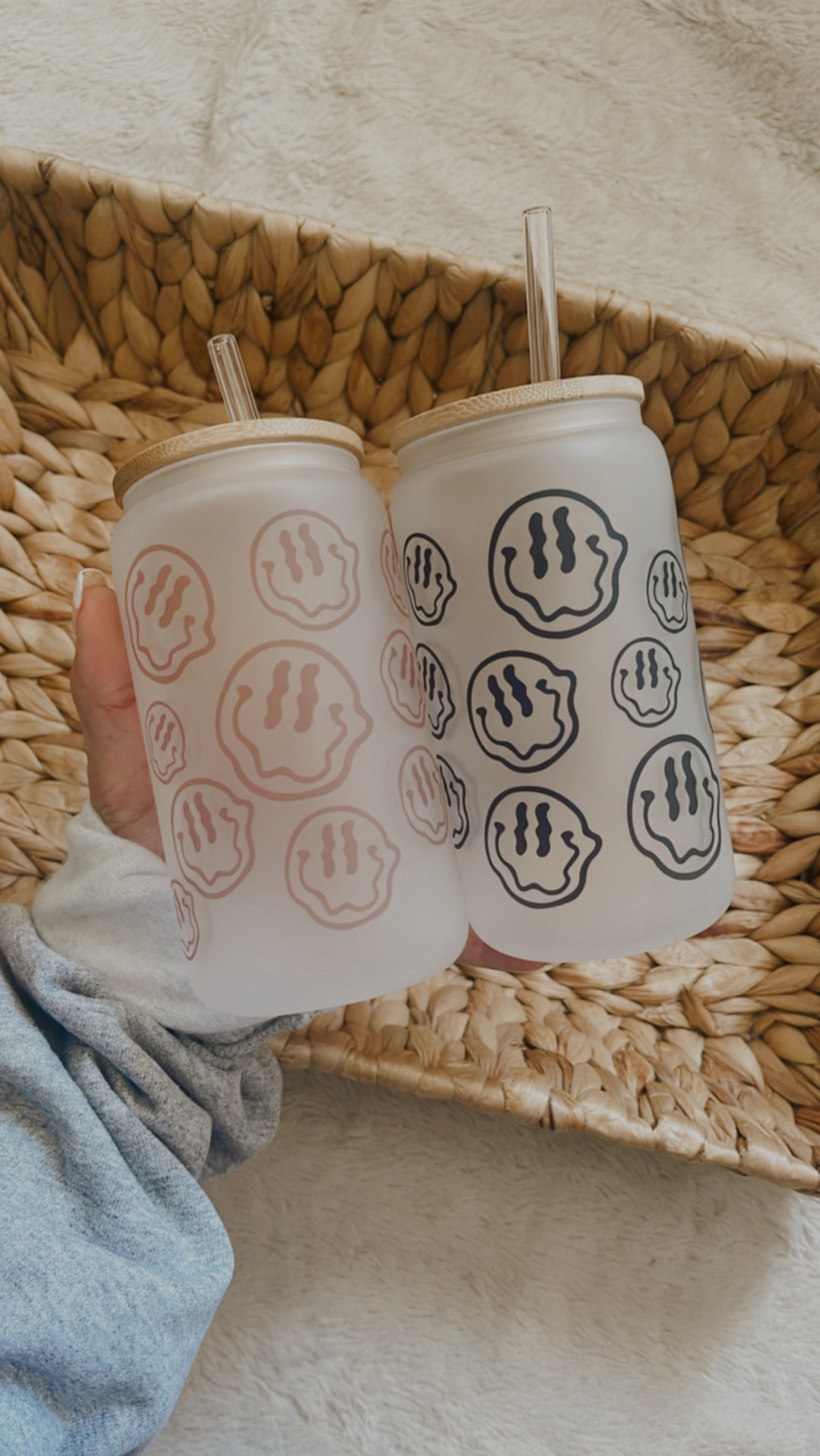 Wavy Smiley Beer Can - Coffee Tumbler - Smiley Face Cup - 16oz Glass ...