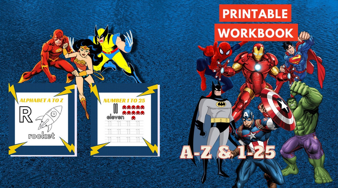 Superhero Abc's and 1-25 Printable Download, Tracing, Coloring, Print ...